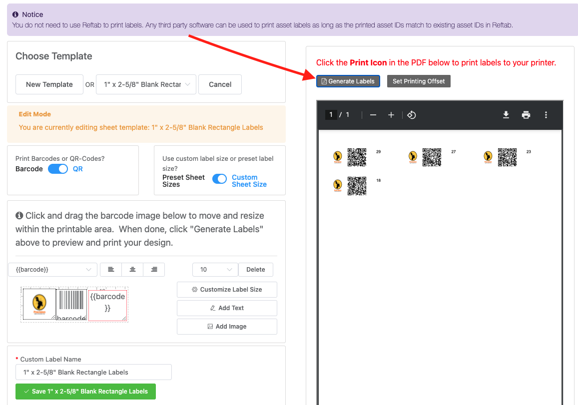 Printing Asset Tag Labels In Reftab | Reftab